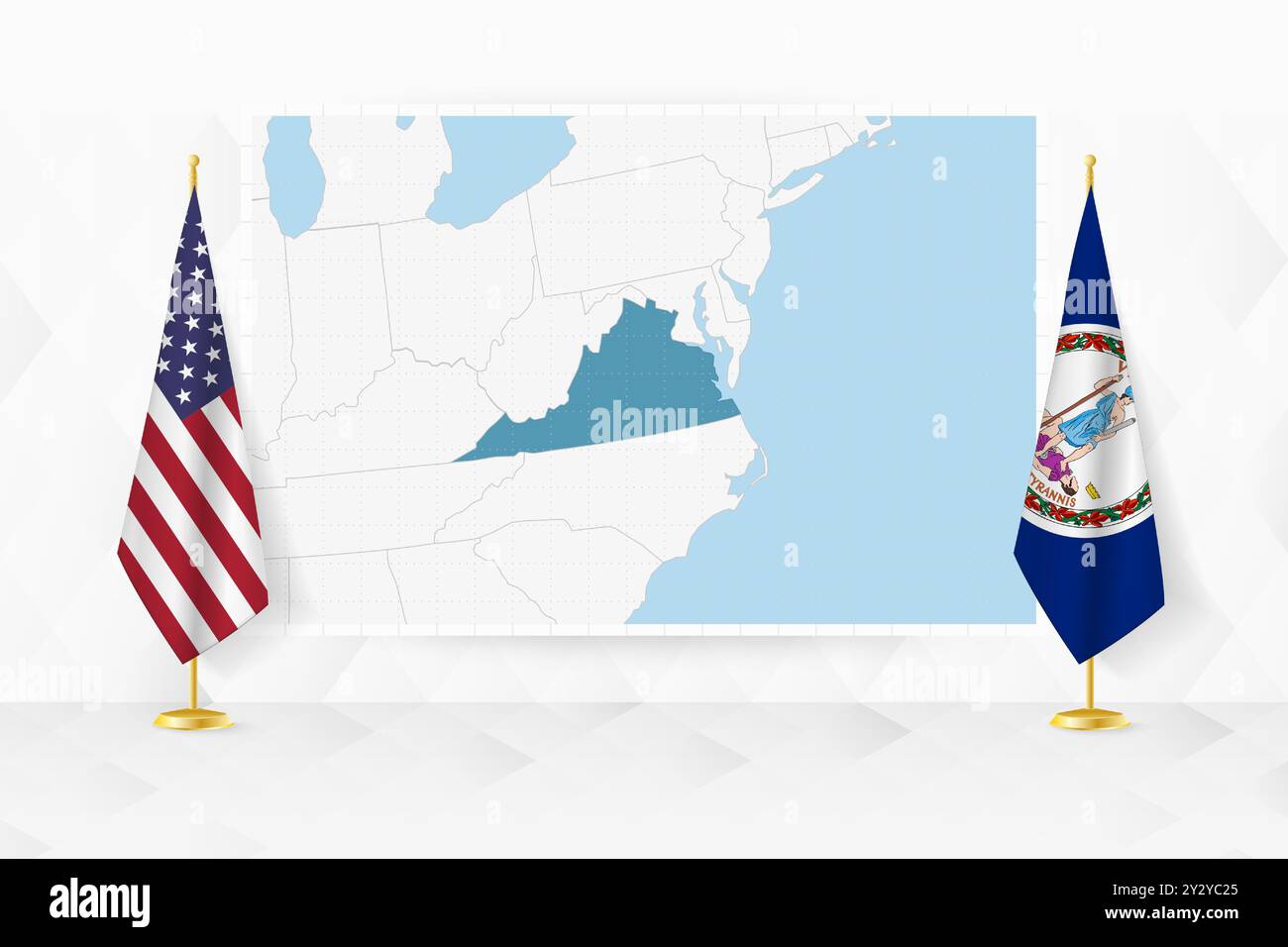 Map of Virginia and flags of Virginia on flag stand. Vector ...