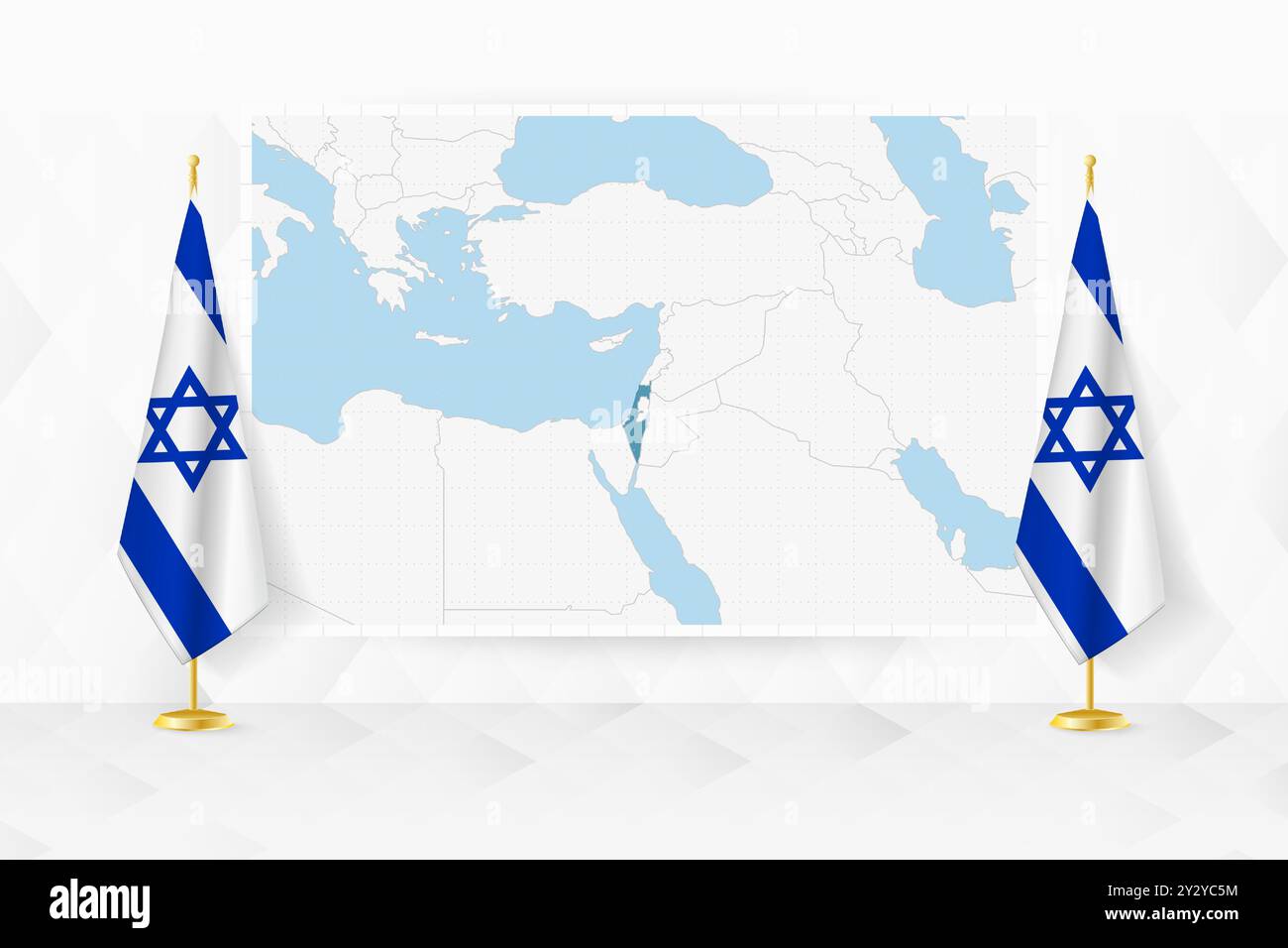 Map of Israel and flags of Israel on flag stand. Vector illustration ...