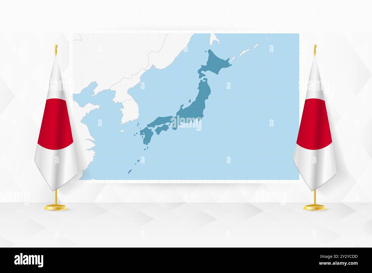 Map of Japan and flags of Japan on flag stand. Vector illustration for ...