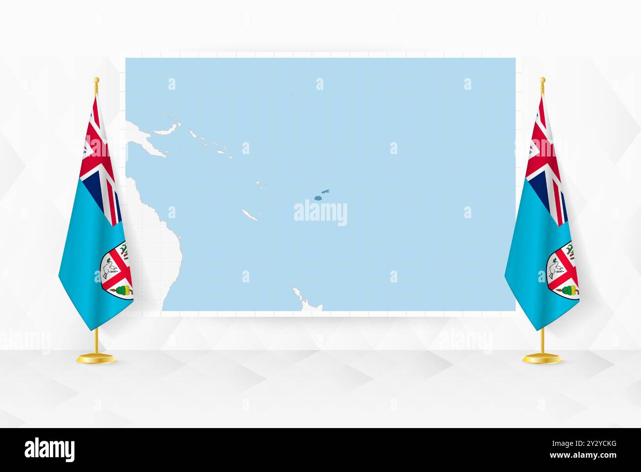 Map of Fiji and flags of Fiji on flag stand. Vector illustration for diplomacy meeting Stock ...