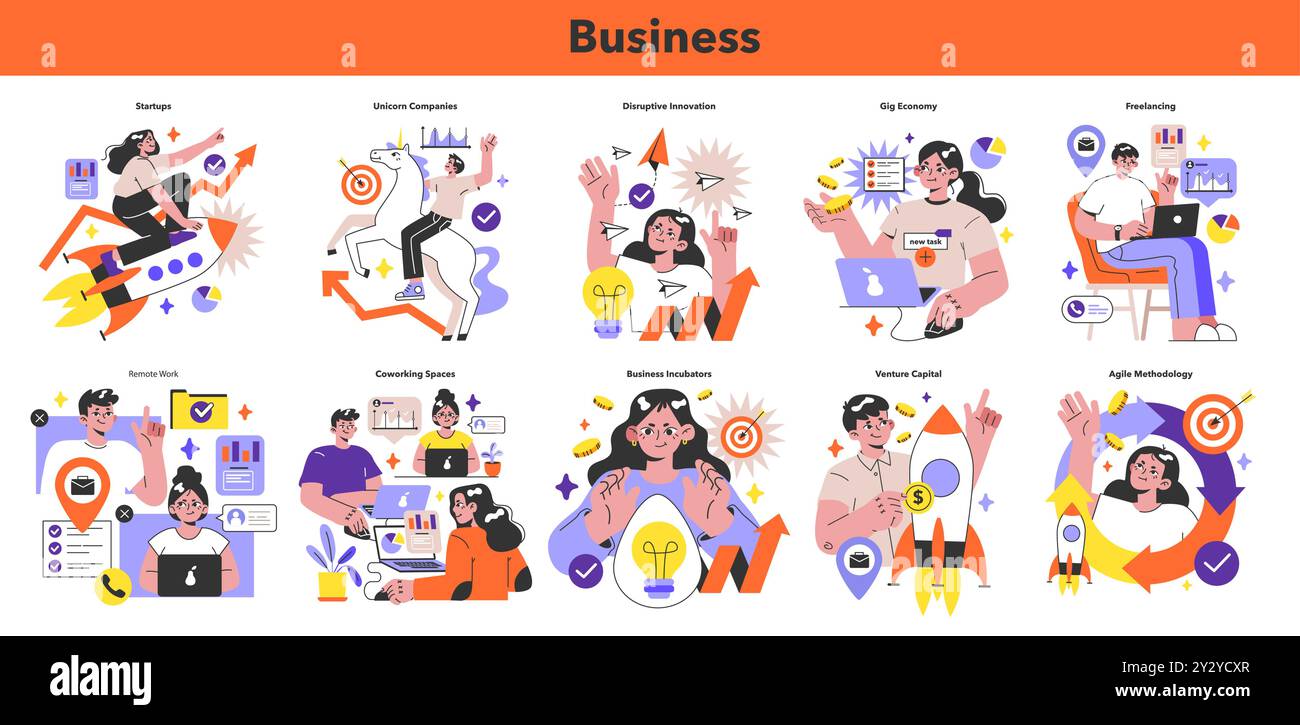 Business development set. Modern entrepreneurship model. Startup ...