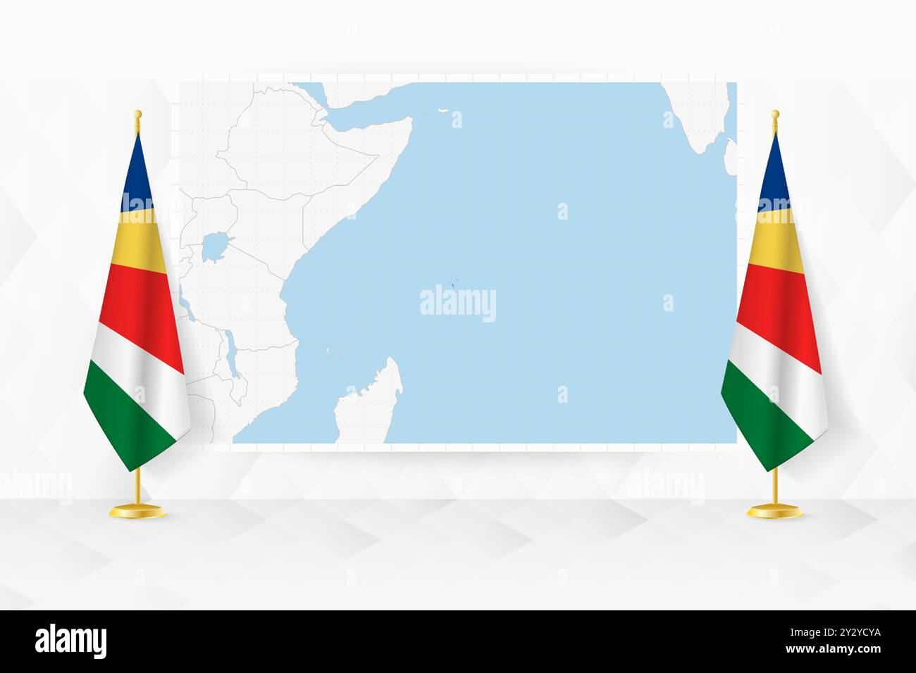 Map of Seychelles and flags of Seychelles on flag stand. Vector illustration for diplomacy ...