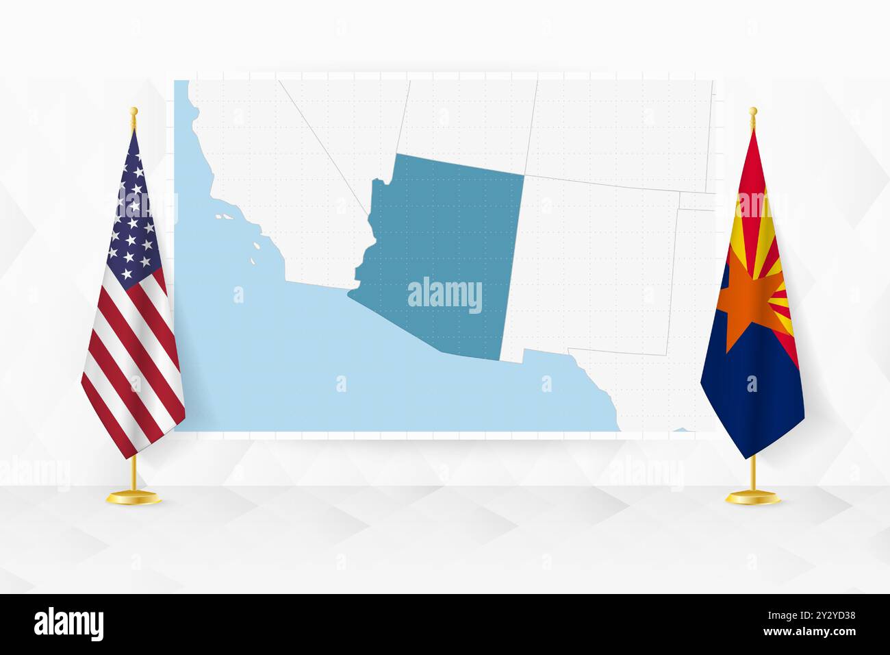 Map of Arizona and flags of Arizona on flag stand. Vector illustration ...