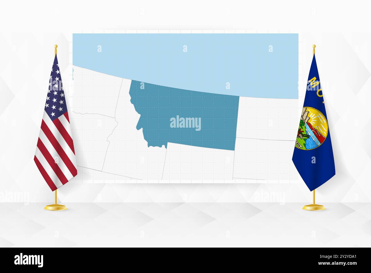 Map of Montana and flags of Montana on flag stand. Vector illustration ...