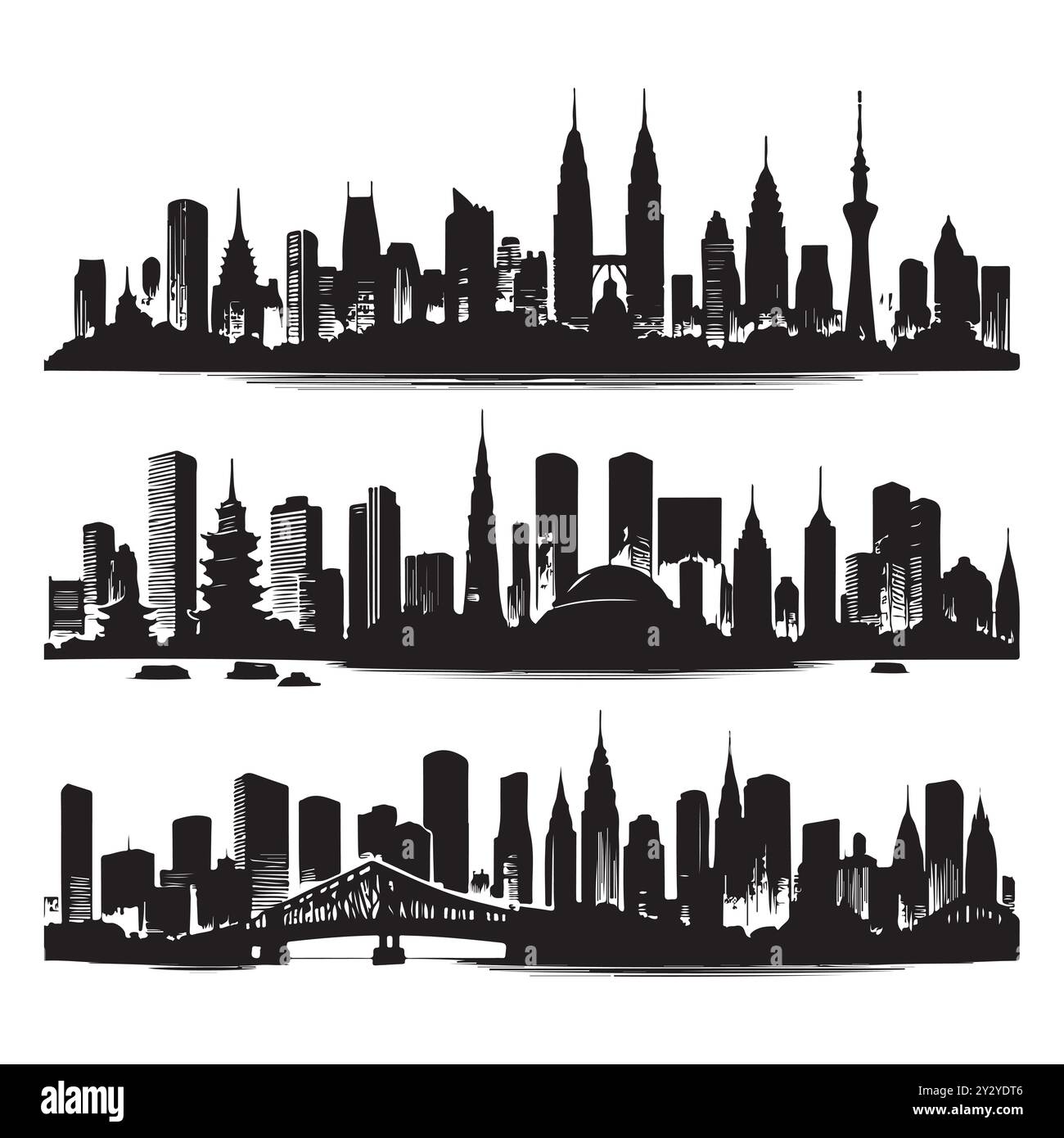 Set of skyline silhouettes isolated on a white background, Vector ...