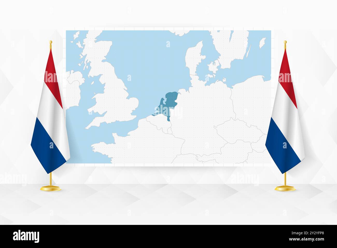 Map of Netherlands and flags of Netherlands on flag stand. Vector ...
