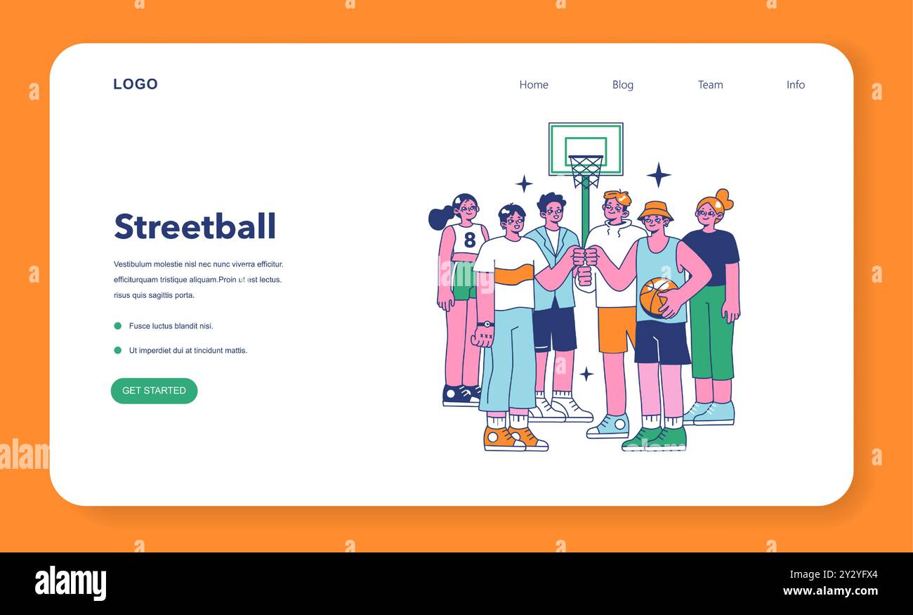 Streetball game web banner or landing page. Team players play ...