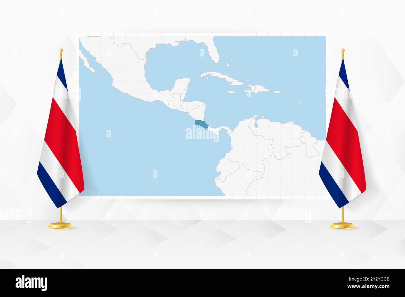 Map of Costa Rica and flags of Costa Rica on flag stand. Vector ...