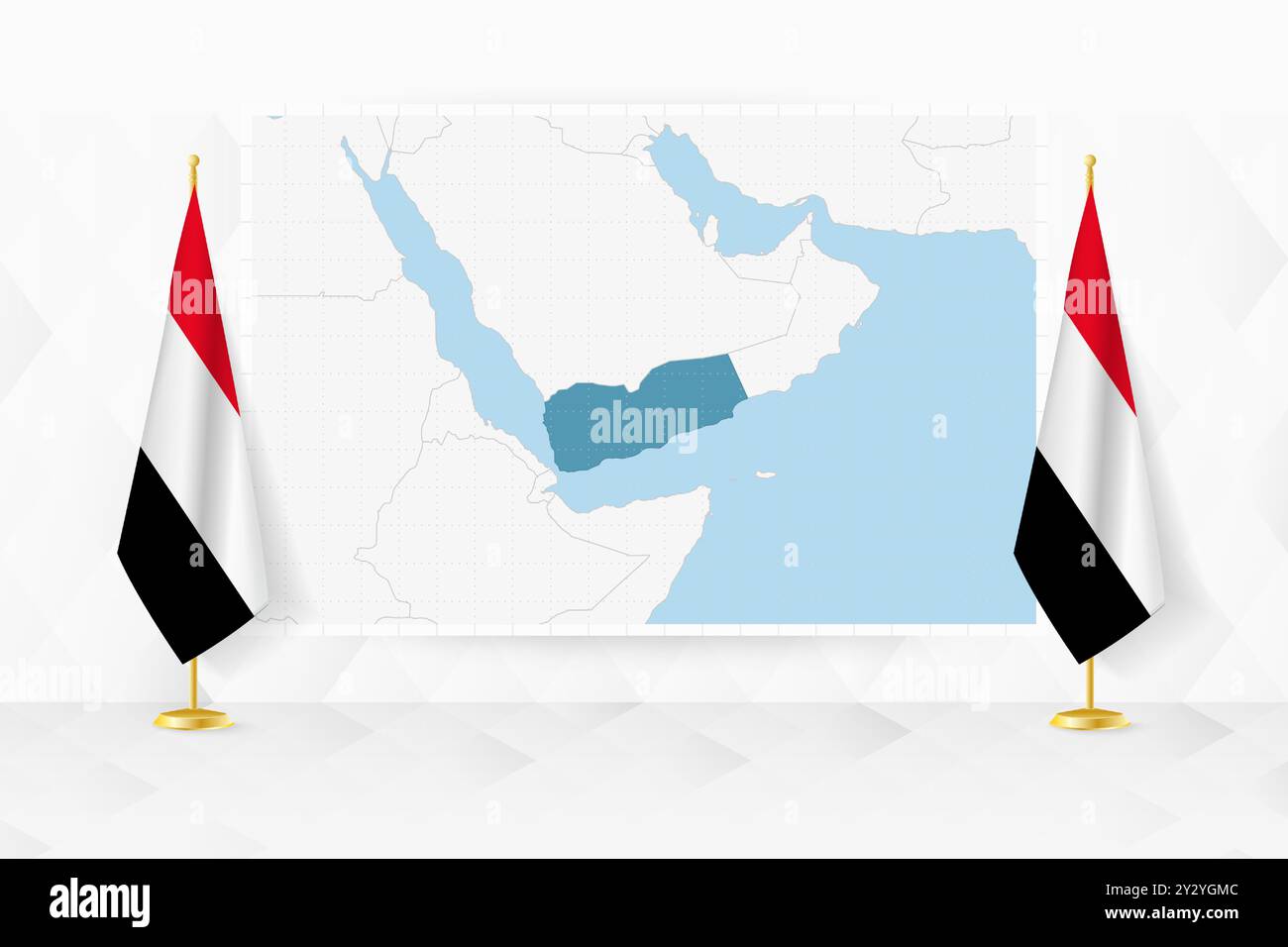 Map of Yemen and flags of Yemen on flag stand. Vector illustration for ...