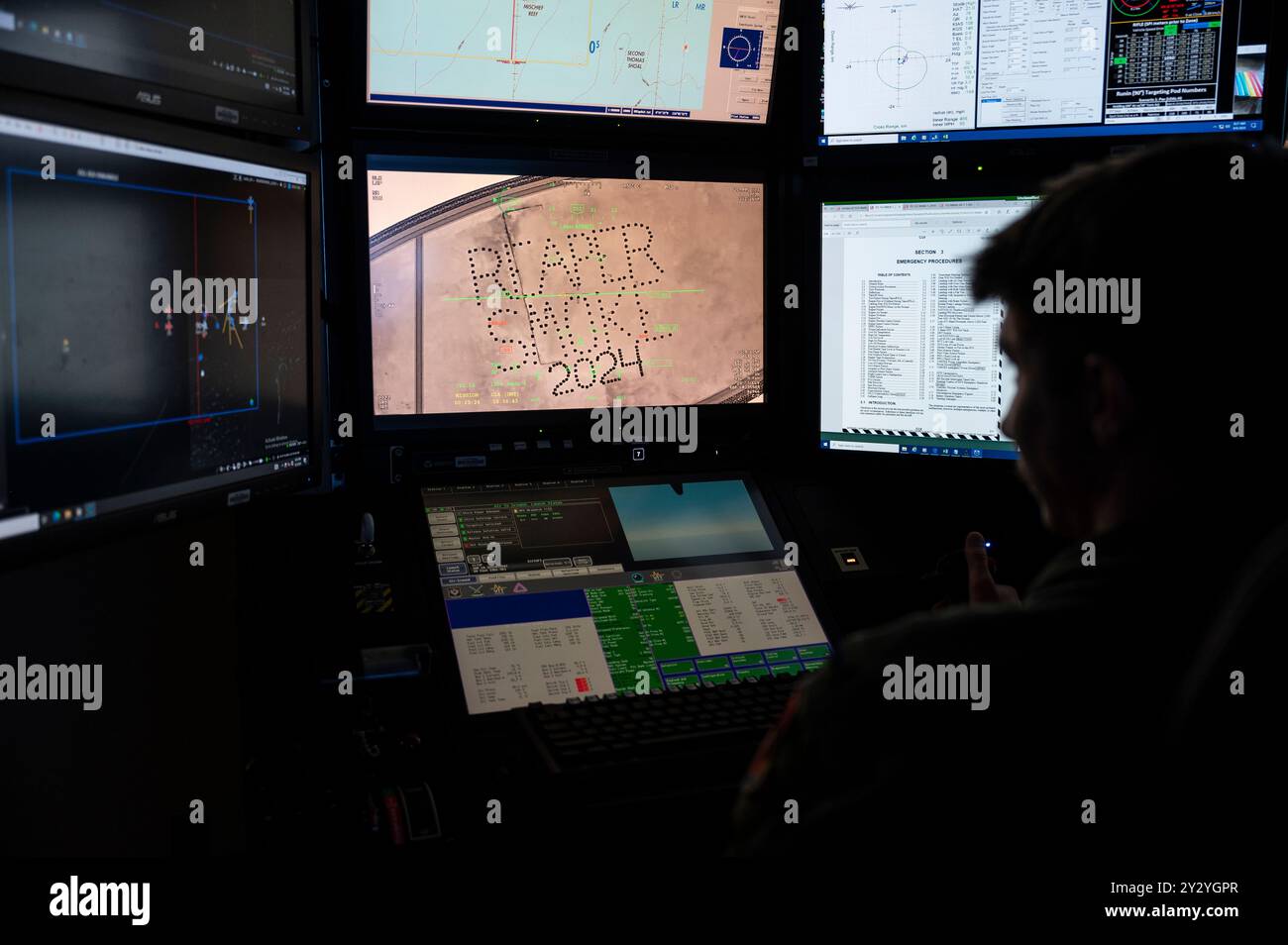 An MQ-9 Reaper pilot participates in a simulated mission during Reaper ...