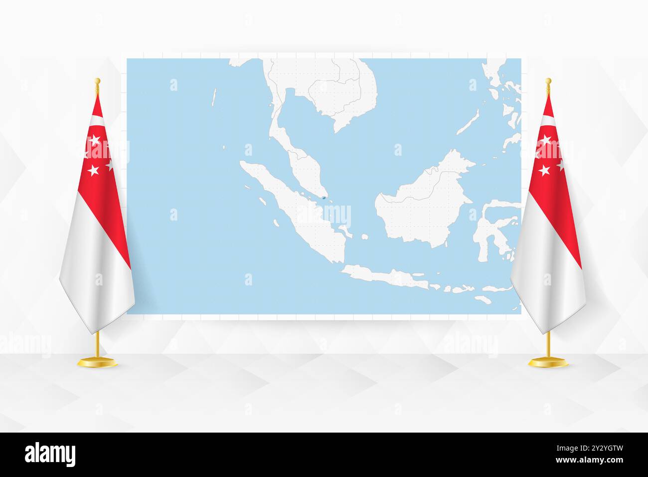 Map of Singapore and flags of Singapore on flag stand. Vector ...