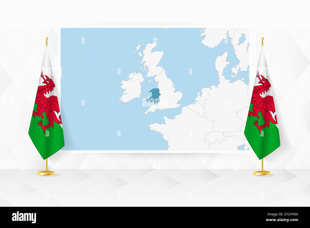 Map of Wales and flags of Wales on flag stand. Vector illustration for diplomacy meeting Stock ...