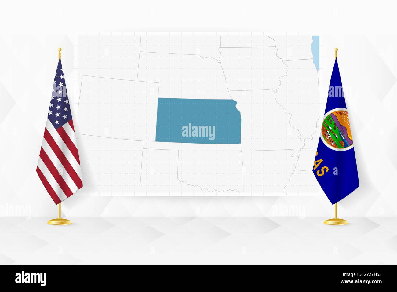 Map of Kansas and flags of Kansas on flag stand. Vector illustration ...