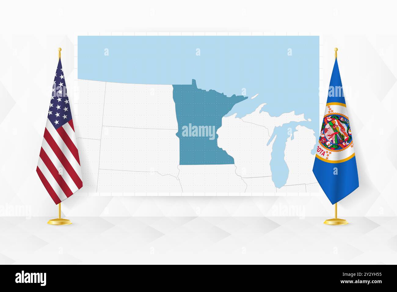 Map of Minnesota and flags of Minnesota on flag stand. Vector ...