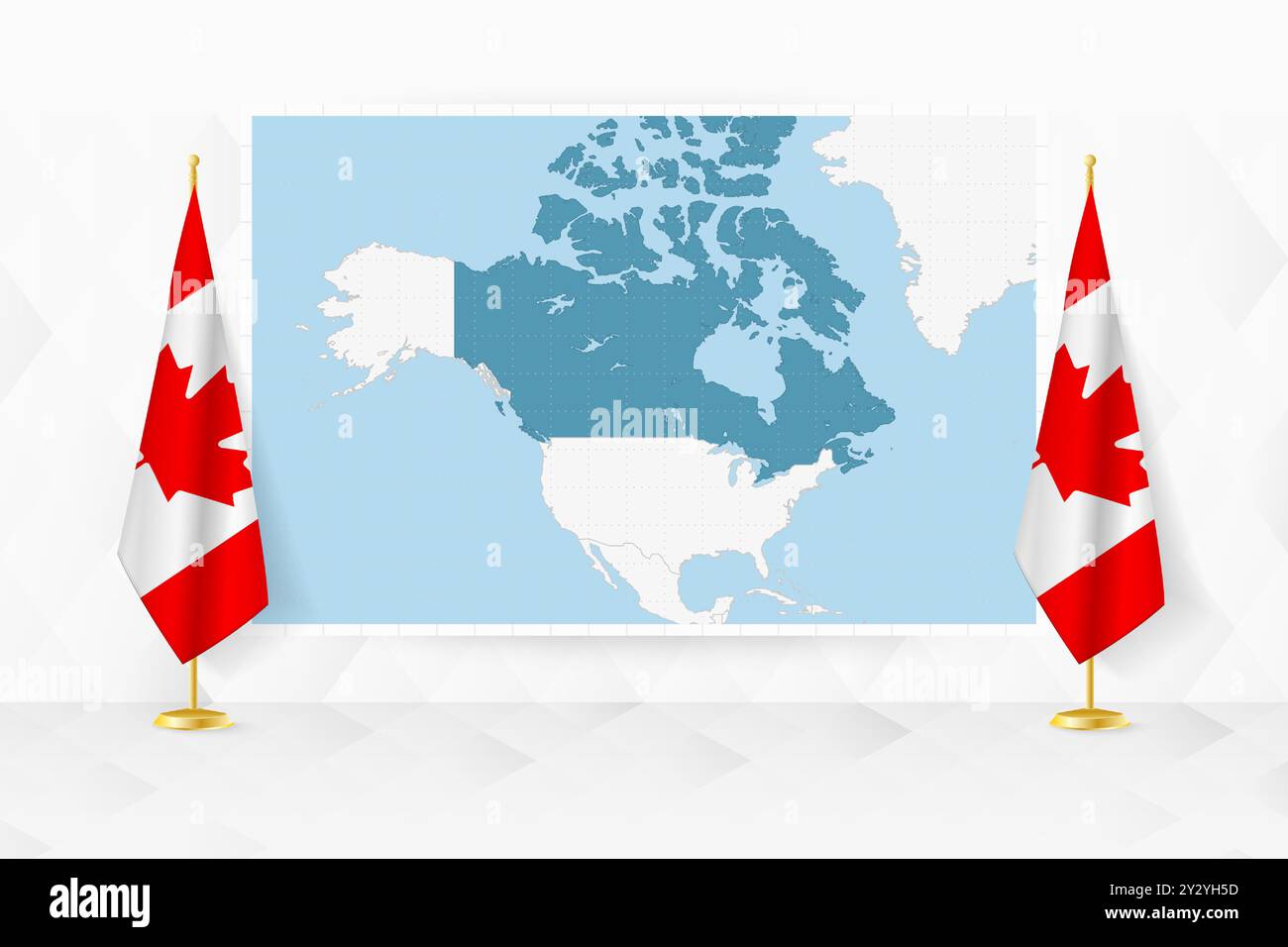 Map of Canada and flags of Canada on flag stand. Vector illustration ...
