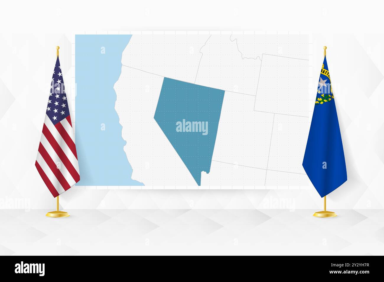 Map of Nevada and flags of Nevada on flag stand. Vector illustration ...