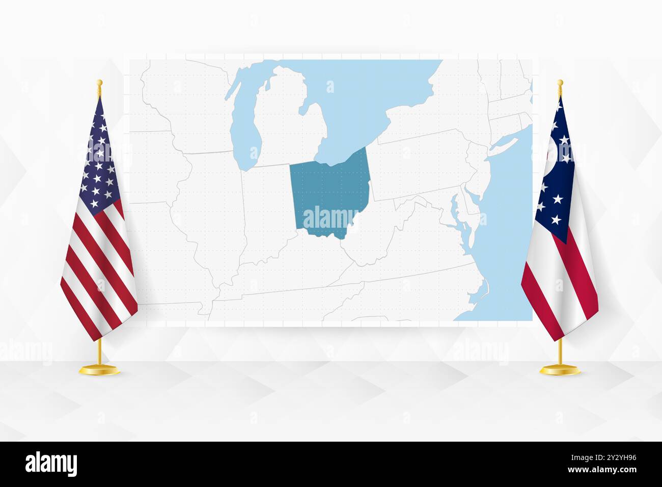 Map of Ohio and flags of Ohio on flag stand. Vector illustration for ...