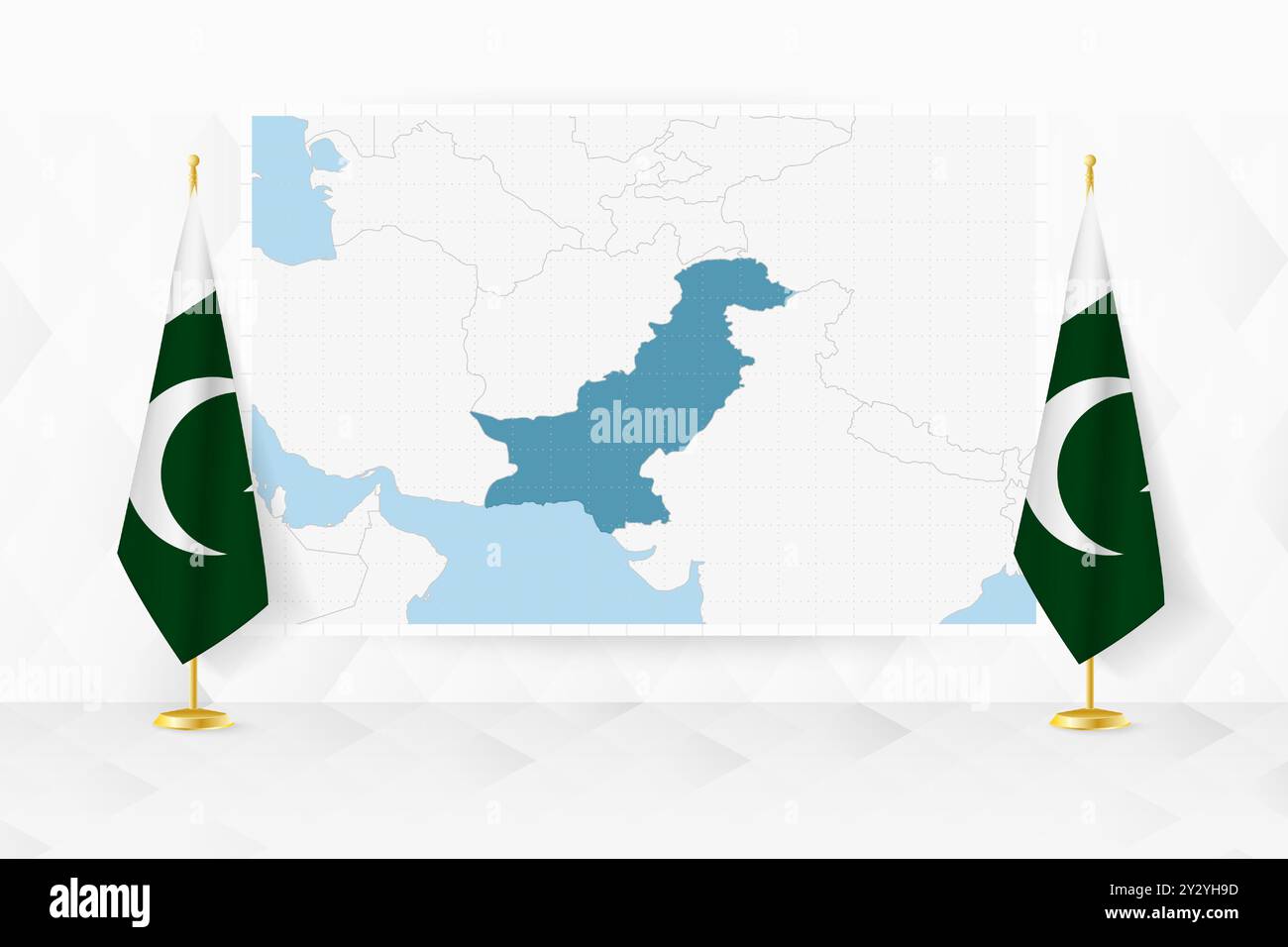 Map of Pakistan and flags of Pakistan on flag stand. Vector ...