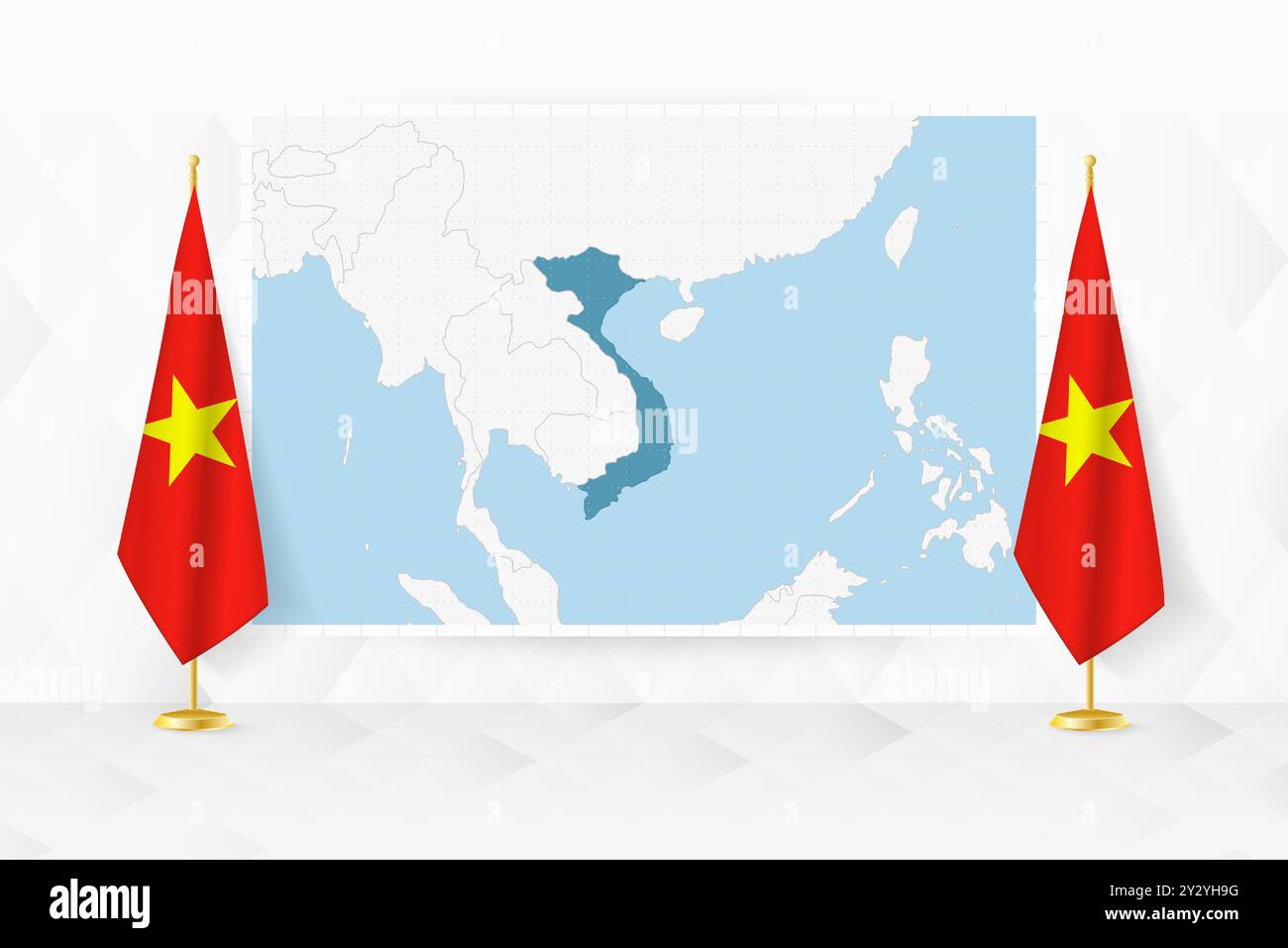 Map of Vietnam and flags of Vietnam on flag stand. Vector illustration ...