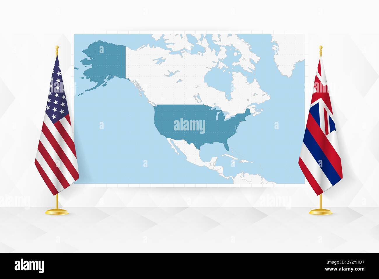 Map of Hawaii and flags of Hawaii on flag stand. Vector illustration ...