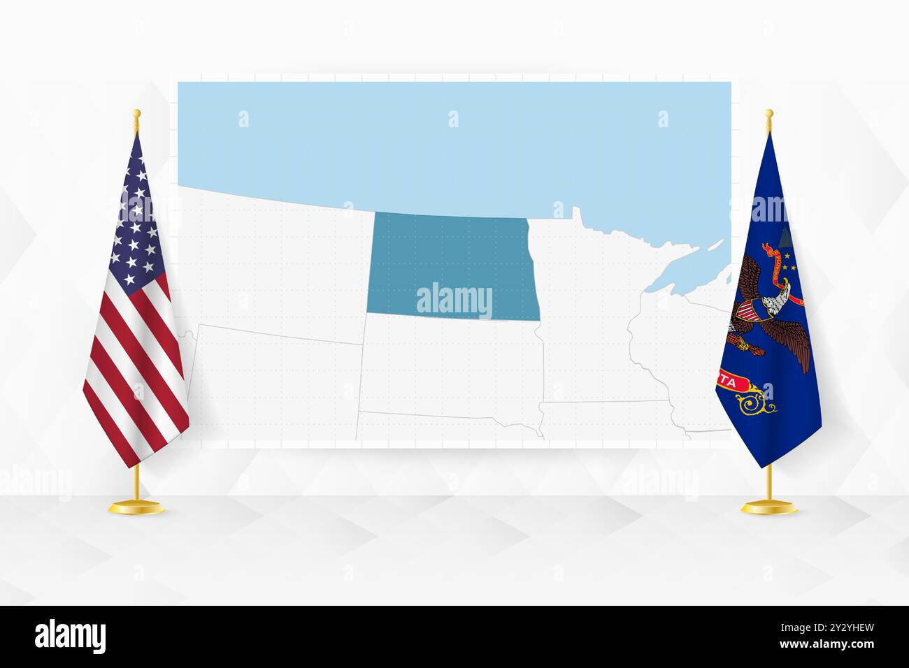 Map of North Dakota and flags of North Dakota on flag stand. Vector ...