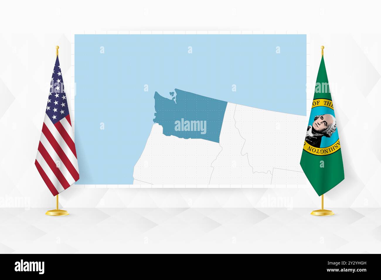 Map of Washington and flags of Washington on flag stand. Vector ...