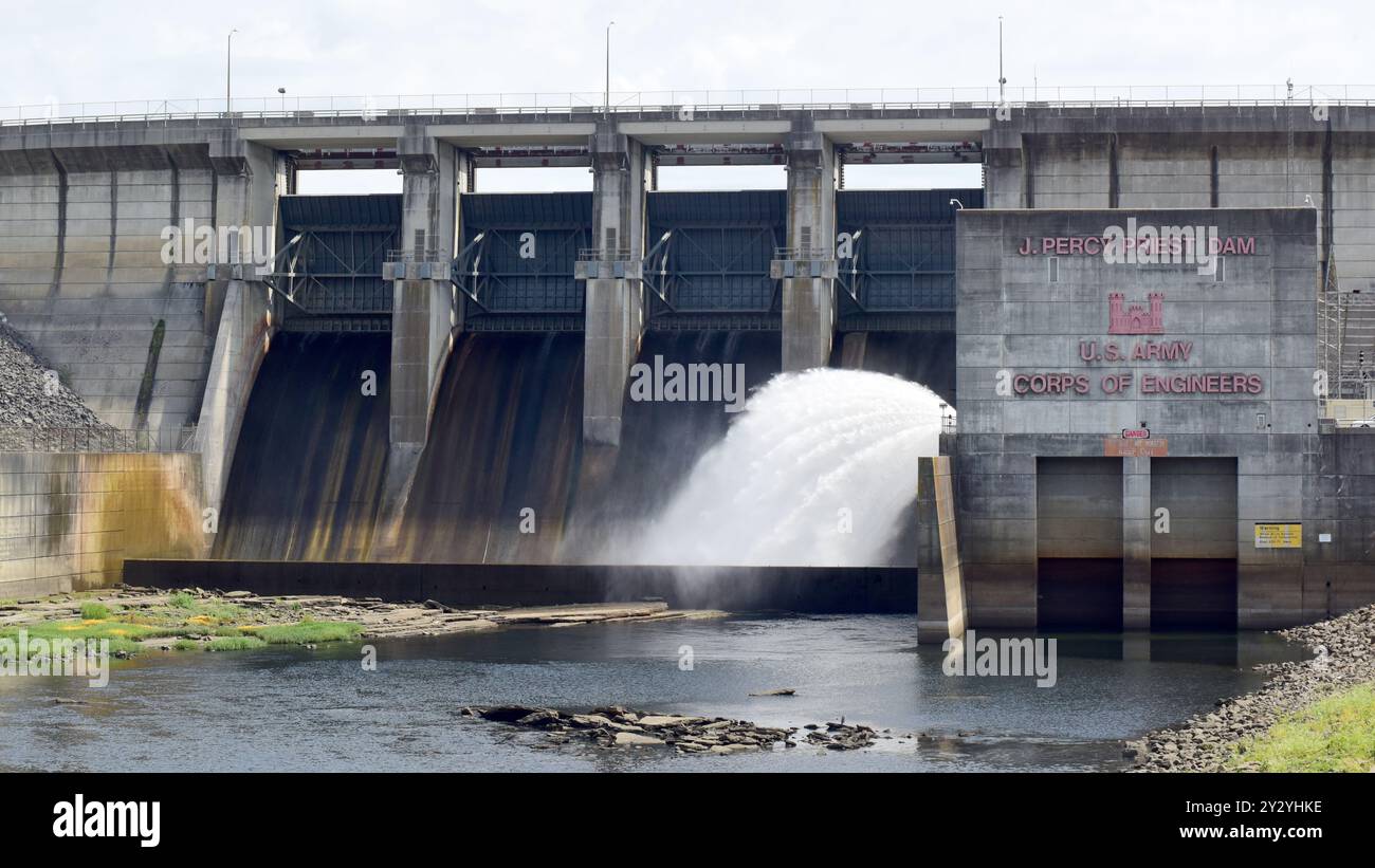 The cone valve is in operation Sept. 3, 2024, at J. Percy Priest Dam in ...