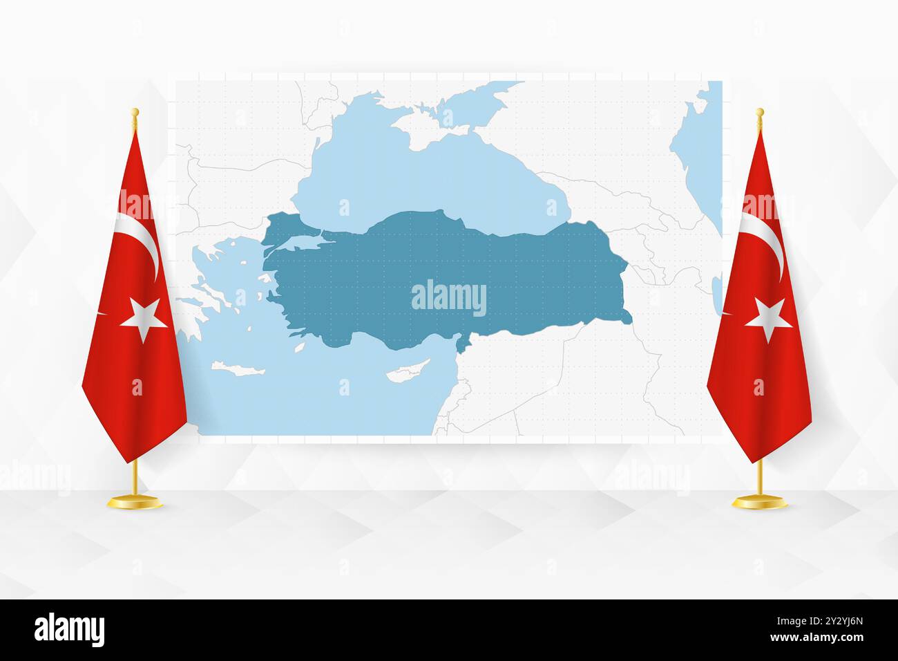 Map of Turkey and flags of Turkey on flag stand. Vector illustration ...