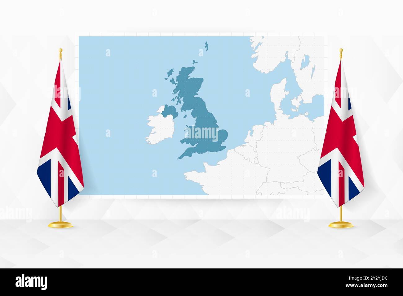 Map of United Kingdom and flags of United Kingdom on flag stand. Vector ...