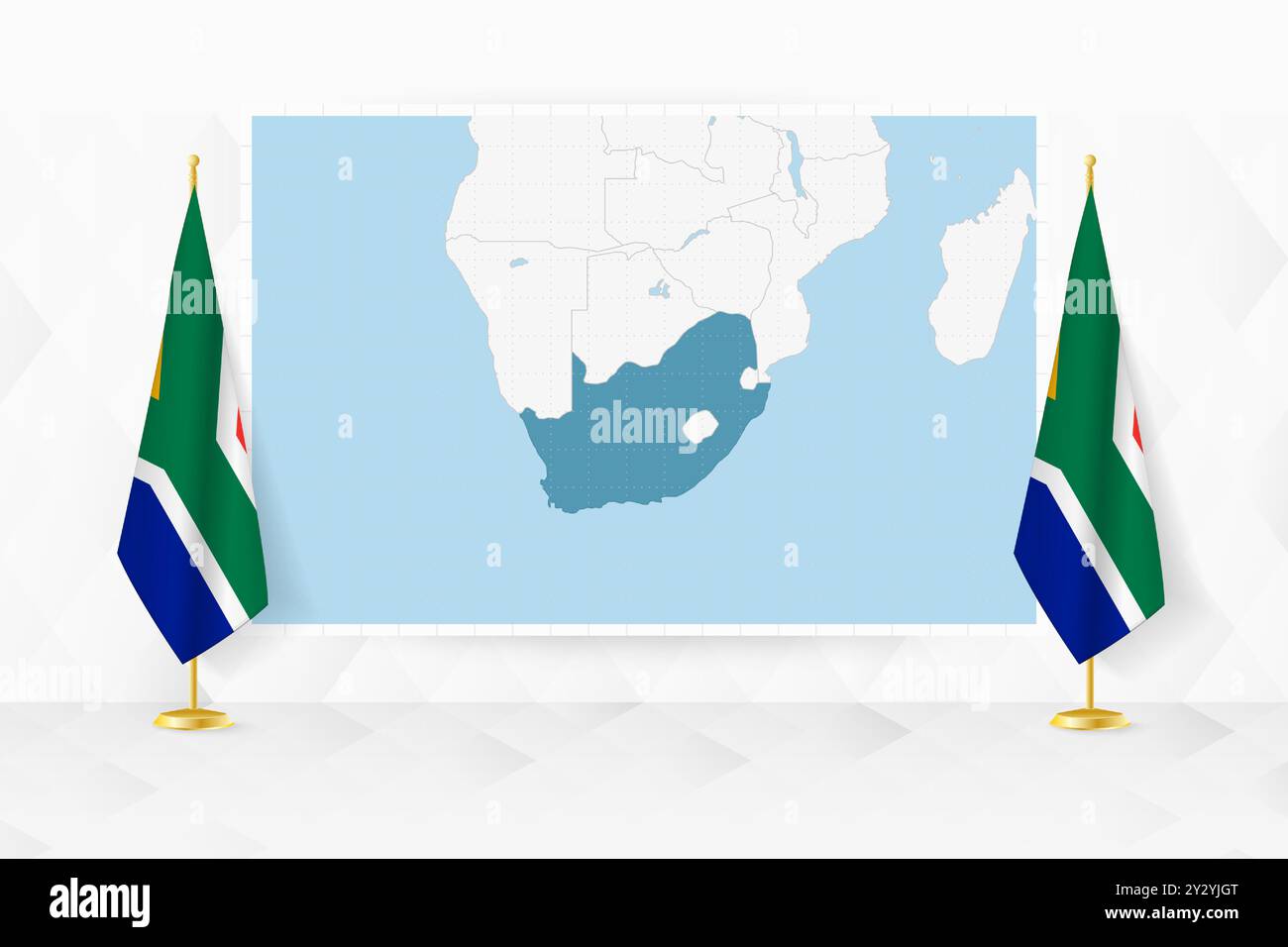Map of South Africa and flags of South Africa on flag stand. Vector ...