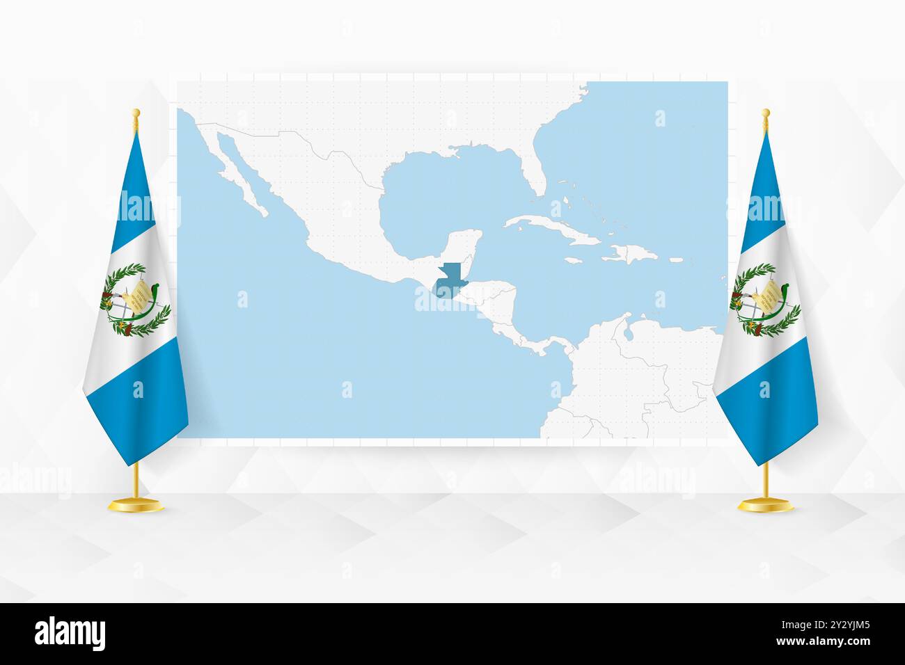 Map of Guatemala and flags of Guatemala on flag stand. Vector ...