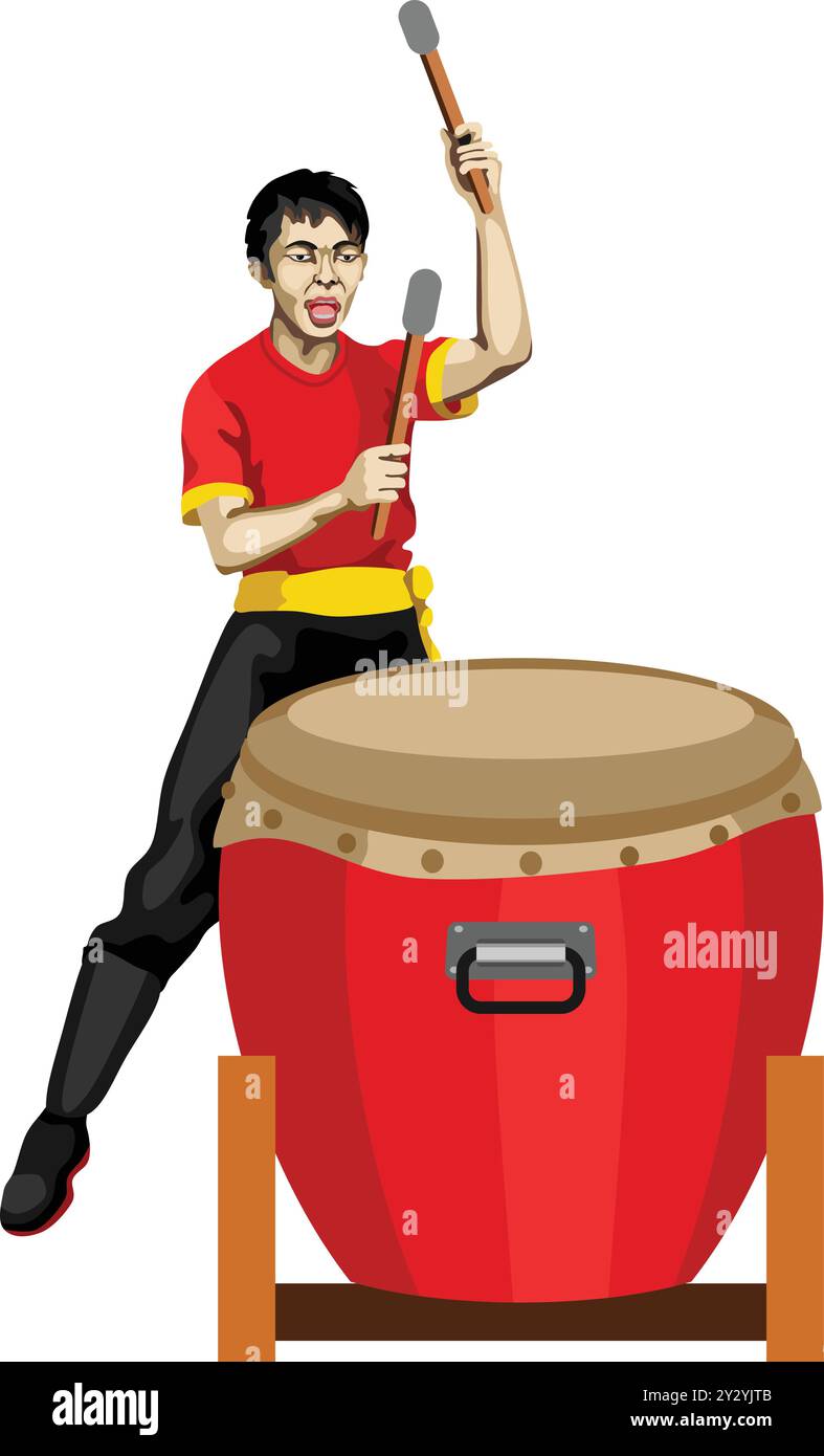 Boy Playing Chinese Drum Music Traditional Stock Vector Image & Art - Alamy