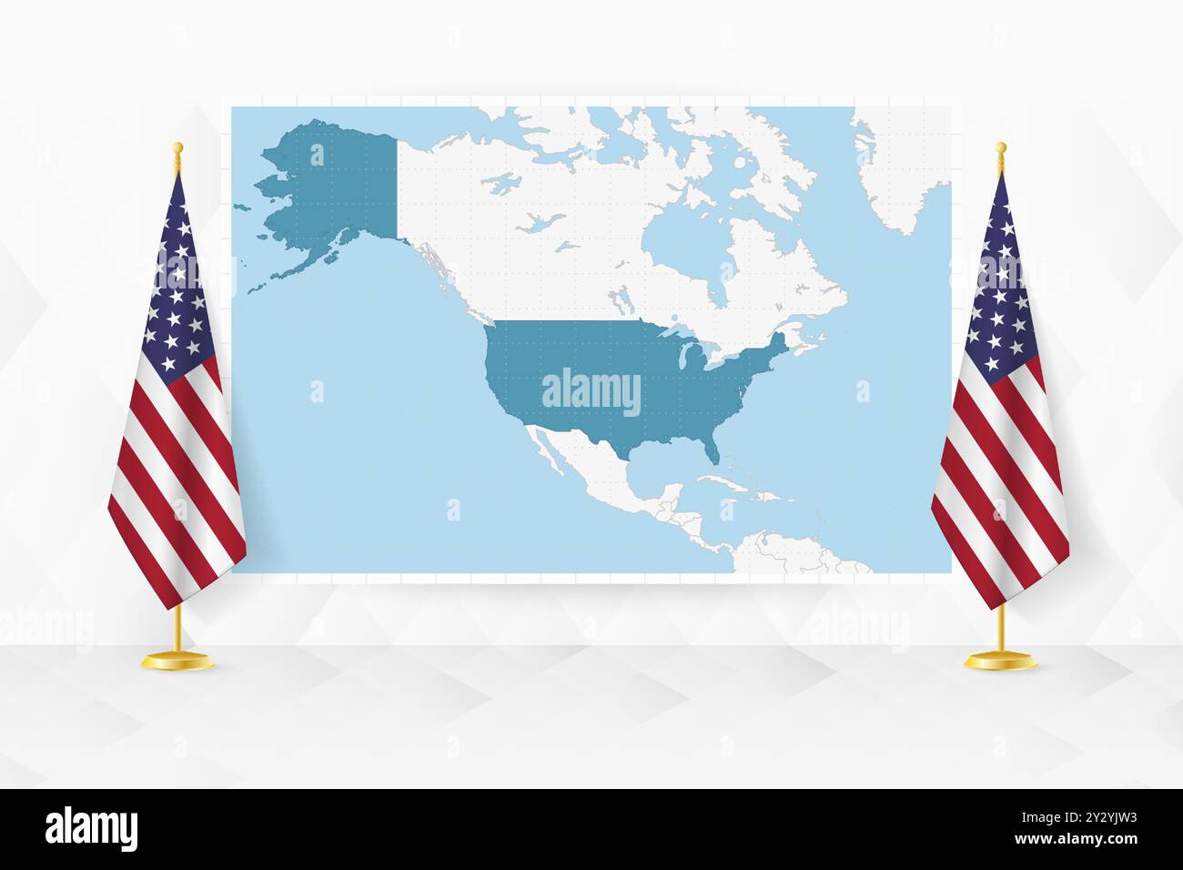 Map of USA and flags of USA on flag stand. Vector illustration for ...