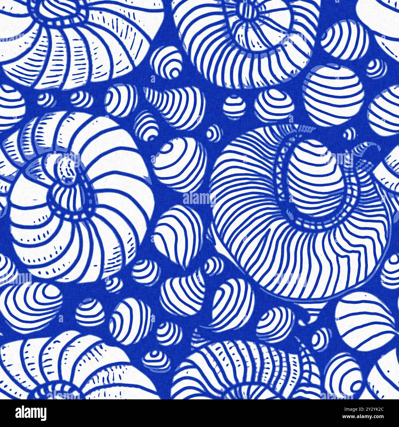 Azure blue white shell motif with linen seamless batik background ...