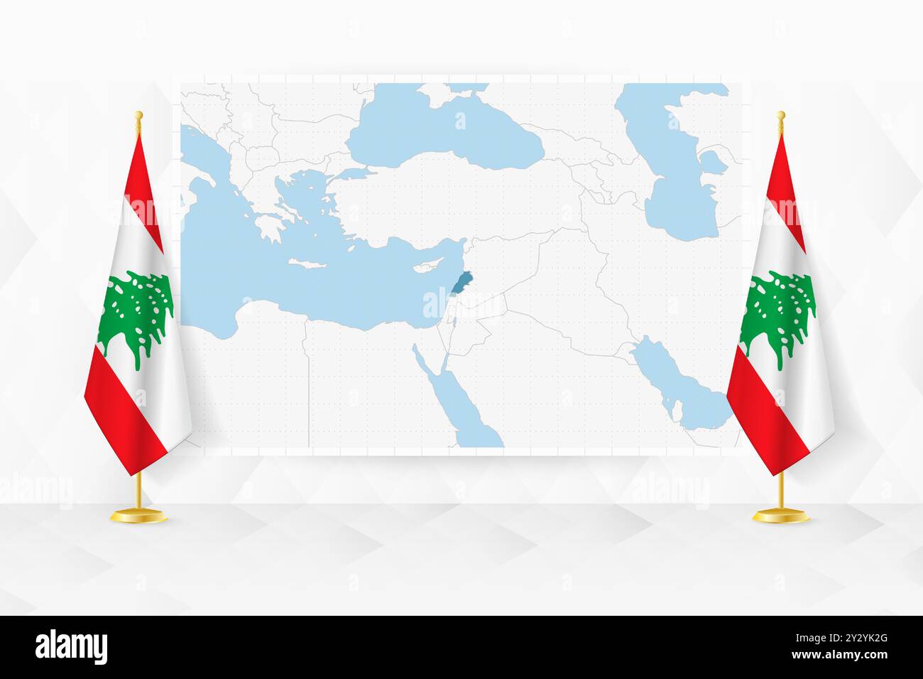 Map of Lebanon and flags of Lebanon on flag stand. Vector illustration ...