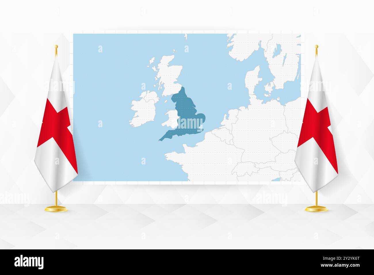 Map of England and flags of England on flag stand. Vector illustration ...