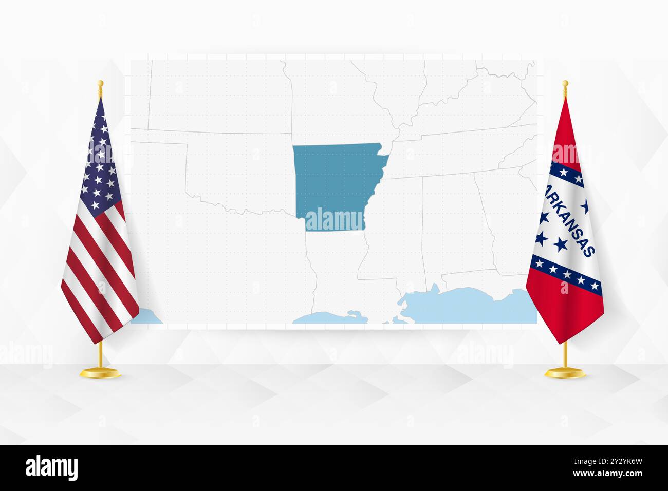 Map of Arkansas and flags of Arkansas on flag stand. Vector ...