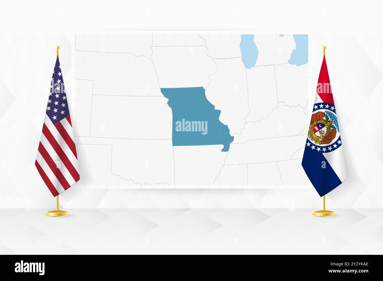Map of Missouri and flags of Missouri on flag stand. Vector ...