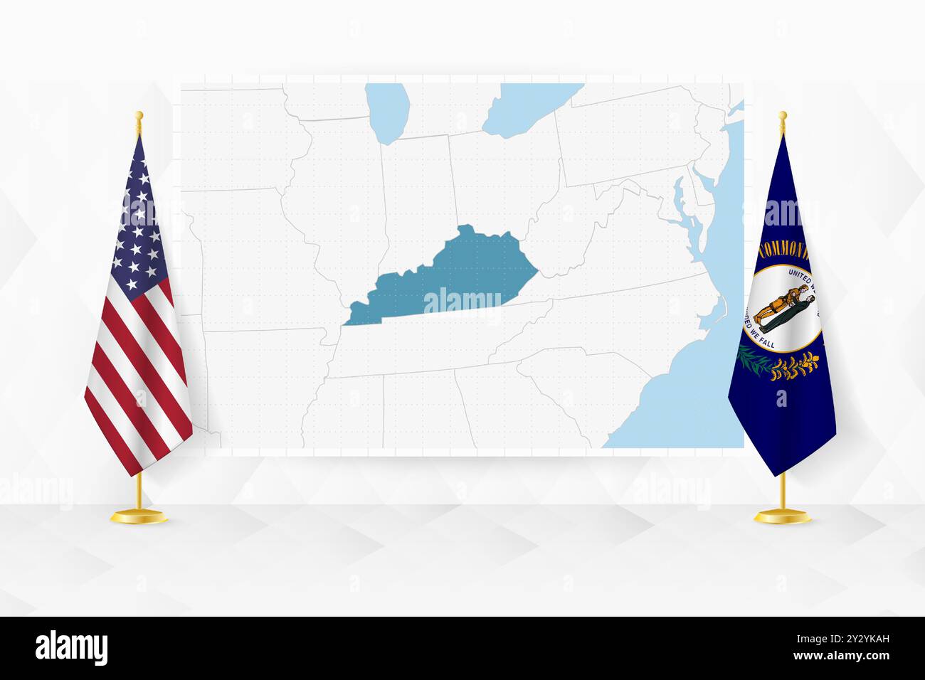 Map of Kentucky and flags of Kentucky on flag stand. Vector ...