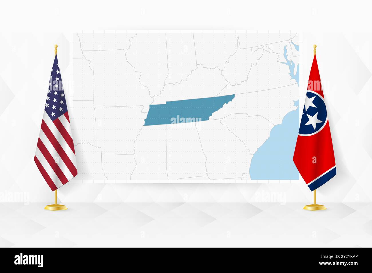 Map of Tennessee and flags of Tennessee on flag stand. Vector ...
