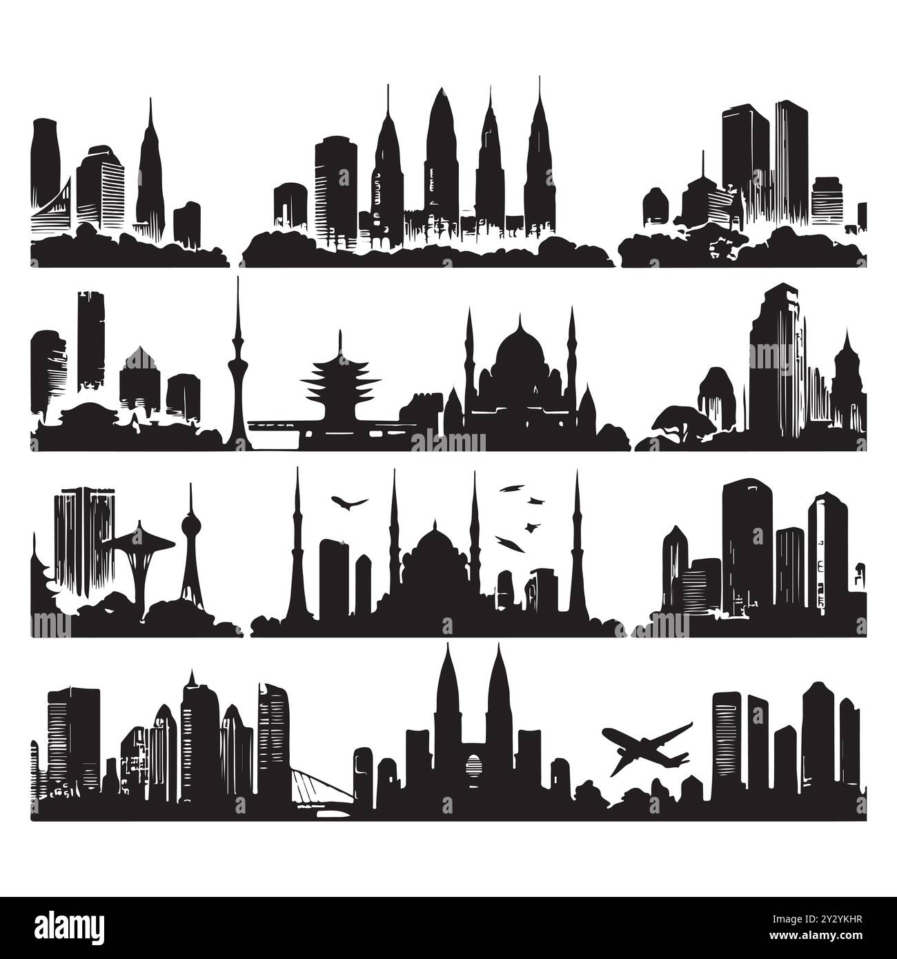 Set of skyline silhouettes isolated on a white background, Vector ...