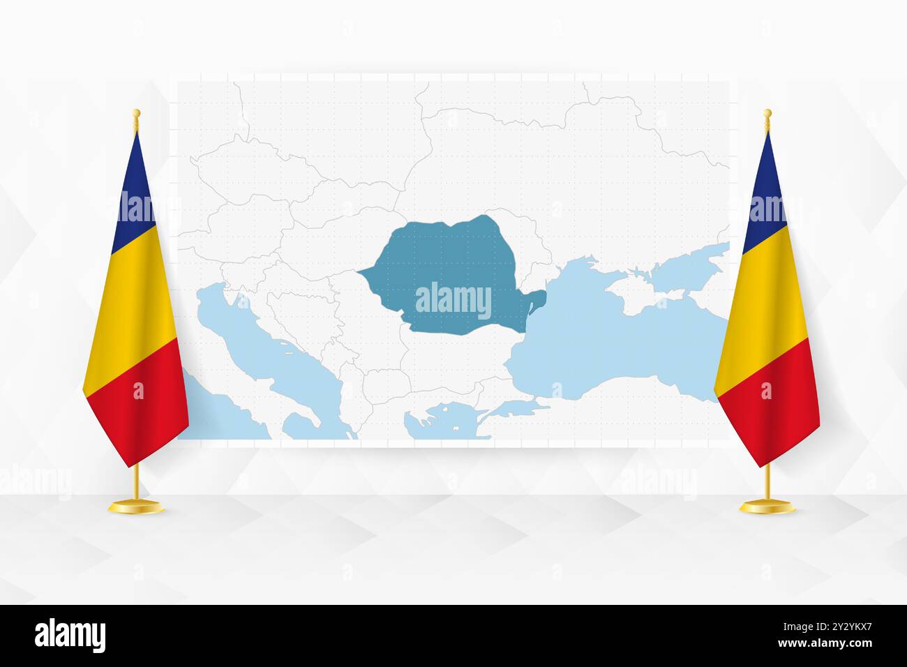 Map of Romania and flags of Romania on flag stand. Vector illustration ...