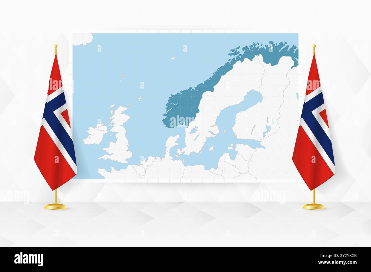 Map of Norway and flags of Norway on flag stand. Vector illustration ...