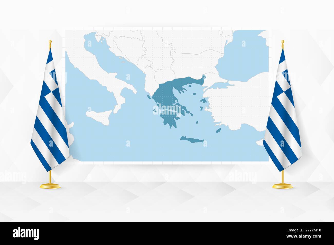 Map of Greece and flags of Greece on flag stand. Vector illustration ...