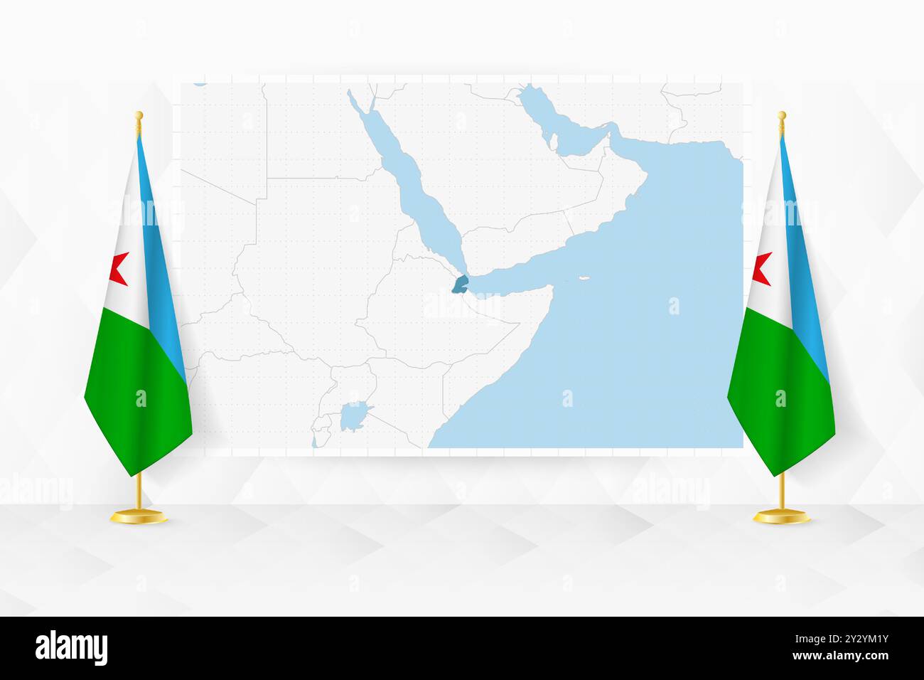 Map of Djibouti and flags of Djibouti on flag stand. Vector illustration for diplomacy meeting ...