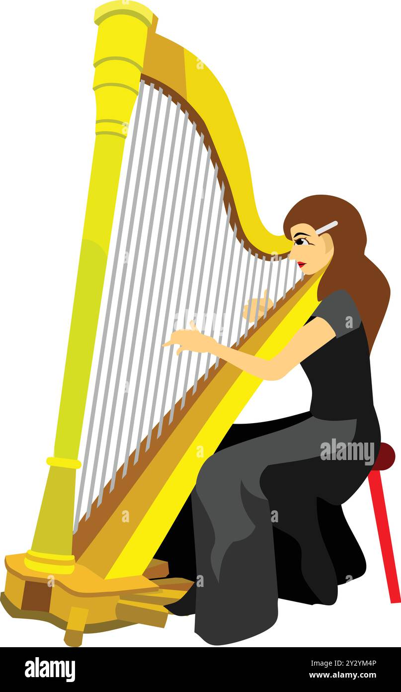 Girl playing the harp Stock Vector Images - Alamy