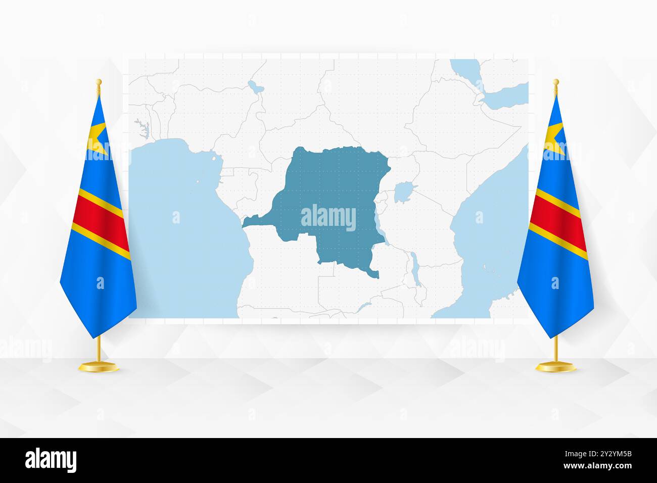 Map of DR Congo and flags of DR Congo on flag stand. Vector ...
