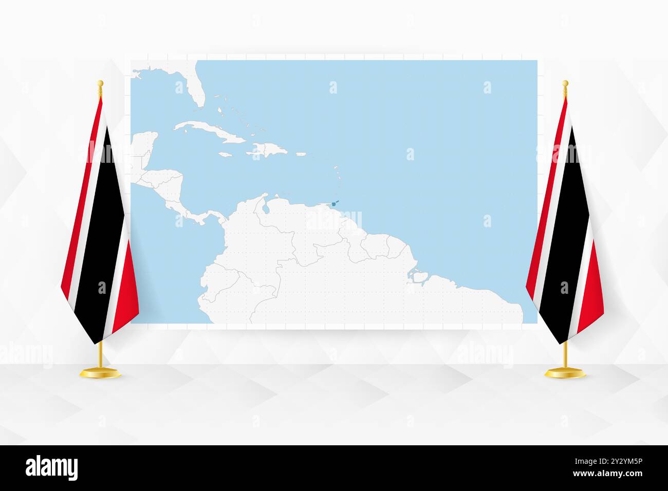 Map of Trinidad and Tobago and flags of Trinidad and Tobago on flag stand. Vector illustration ...