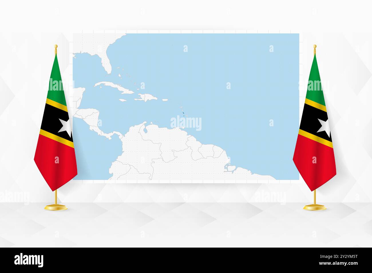 Map of Saint Kitts and Nevis and flags of Saint Kitts and Nevis on flag ...
