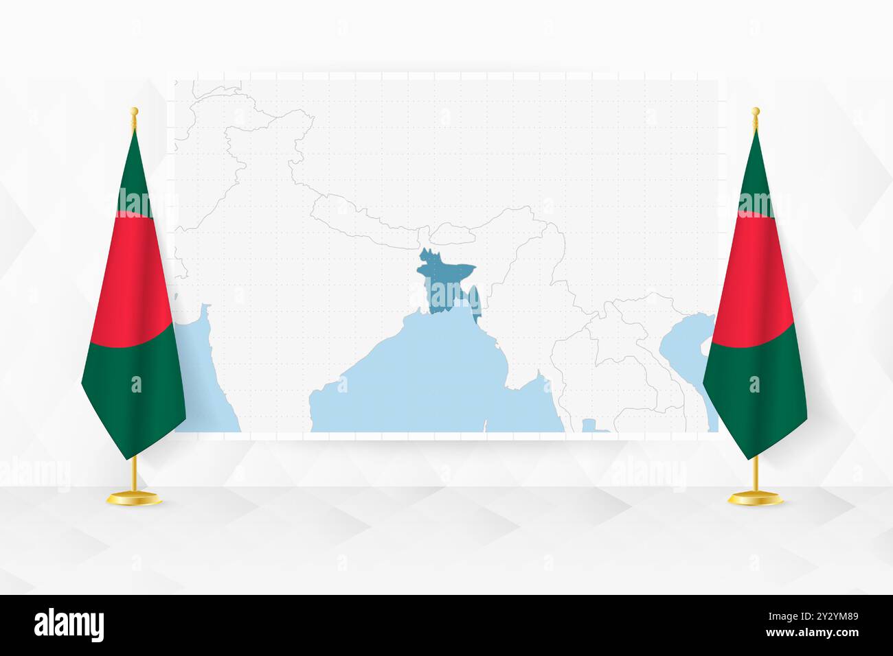 Map of Bangladesh and flags of Bangladesh on flag stand. Vector ...